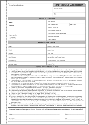 Vehicle Hire Forms | Free Delivery | NCRPrintOnline